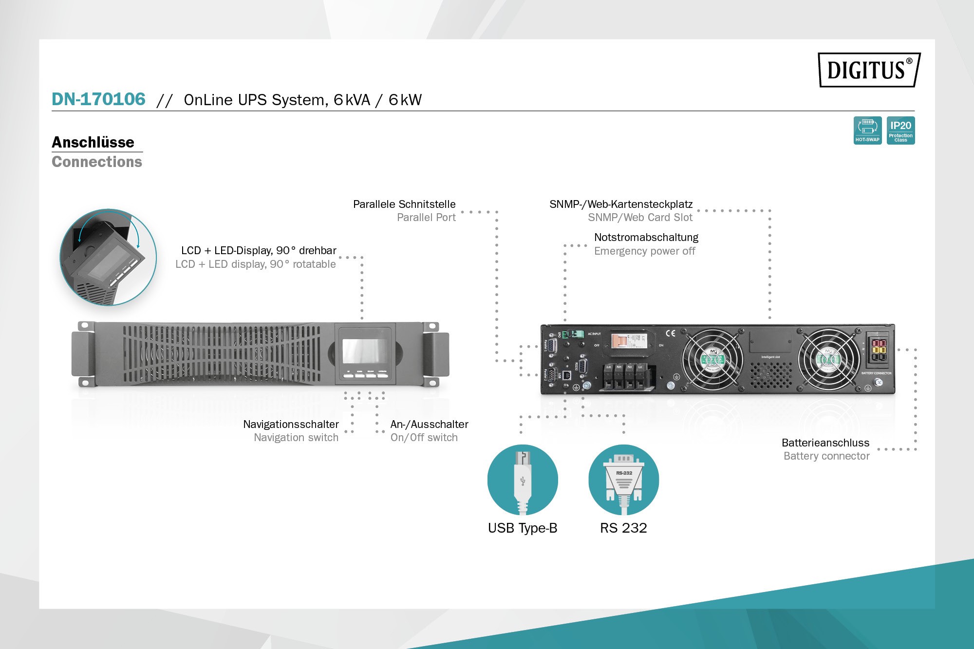 DN-170106 DIGITUS - Módulo SAI OnLine, 6000 VA/6000 W sin baterías internas
